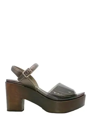 PEDRO GARCIA Metallic Leather Platform Sandals - Brown