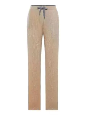 Brunello Cucinelli Ribbed-knit Embellished Trousers - Neutrals
