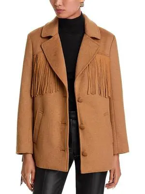 Cinq À Sept Keeley Fringe Trim Coat - Dark Camel