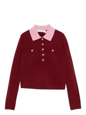 SELF-PORTRAIT Contrast-collar Polo Top - Red