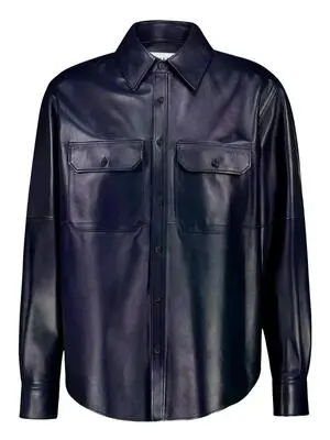 Alexander McQueen Double-pocket Leather Shirt - Blue