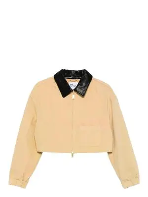 SELF-PORTRAIT Leather-collared Cropped Jacket - Neutrals