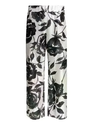 SLEEP NO MORE Rose-print Silk Trousers - White