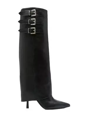 GISEL MOIRE 90mm Buckle-detail Calf-leather Boots - Black