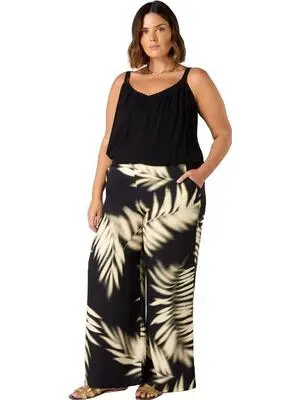 LIVE UNLIMITED Leaf Print Wide Leg Pants - Mono