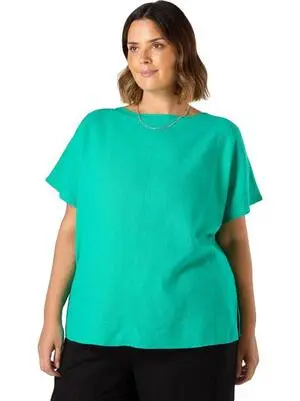 LIVE UNLIMITED Linen Seamed Detail Top - Green
