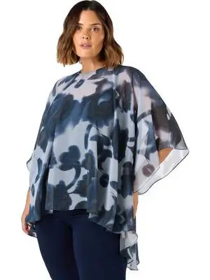 LIVE UNLIMITED Abstract Floral High Low Overlay Top - Print