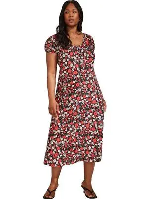 LIVE UNLIMITED Floral Gathered Neck Midi Dress - Red