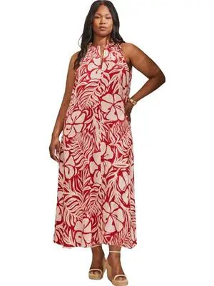 LIVE UNLIMITED Floral Print Halter Neck Maxi Dress - Red