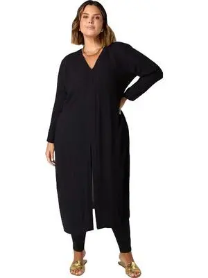 LIVE UNLIMITED Crinkle Split Front Longline Tunic - Black