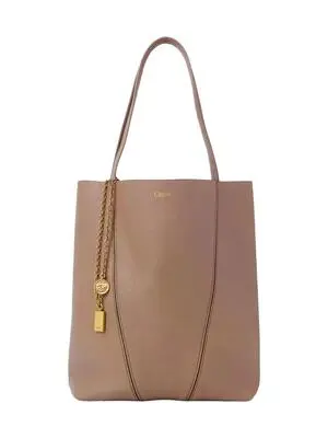 Chloé Leather Tote With Chain Detail - Pink