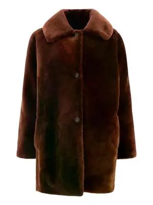 B&W Button-fastening Collar Coat - Brown