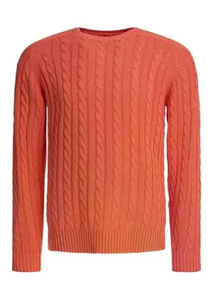 BEAMS Cable-Knit Crew-Neck Sweater Orange