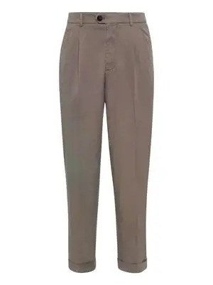 Brunello Cucinelli Pleated Cotton-blend Trousers - Brown