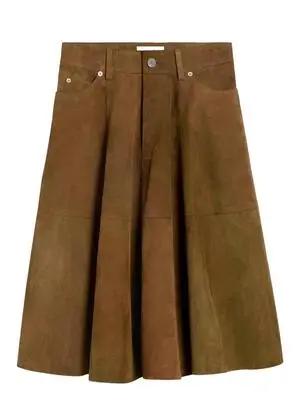 AMI Paris Leather A-line Midi Skirt - Brown