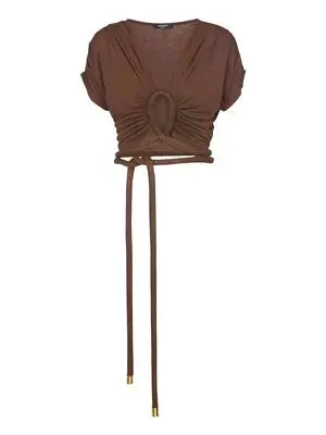 Balmain Knotted Cropped Top - Brown