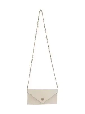 Pinko Small Smooth Leather Envelope Clutch Bag With Love Birds Logo - Neutrals