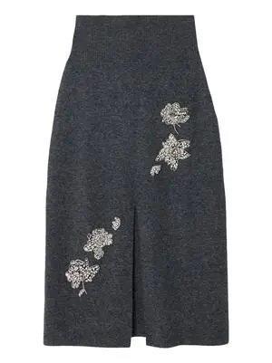Erdem Embellished Knitted Midi Skirt - Gray