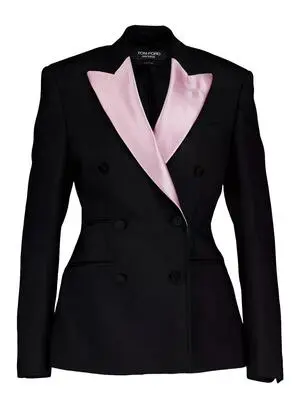 TOM FORD Double-breasted Wool-silk Blend Blazer - Black