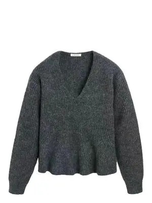 BY MALENE BIRGER Cova Ribbed V-neck Sweater - Grey