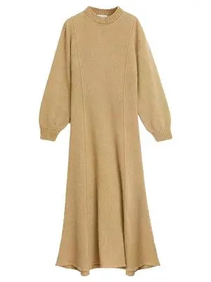 Rodebjer Tanner Merino Wool Seam Detail Midi Dress - Brown