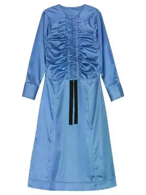GANNI Satin Midi Dress With Ruched Detail - Blue