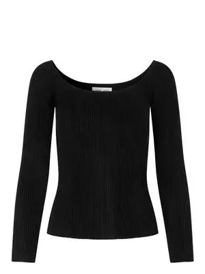 SAMSOE SAMSOE Ribbed Scoop-neck Top - Black