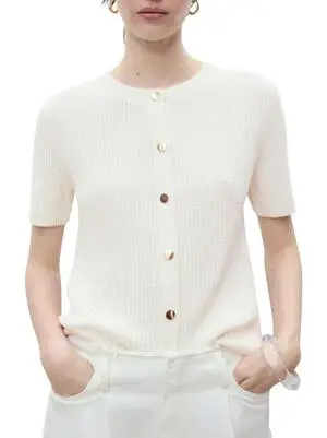 Mango Short Sleeve Cardigan - Ecru