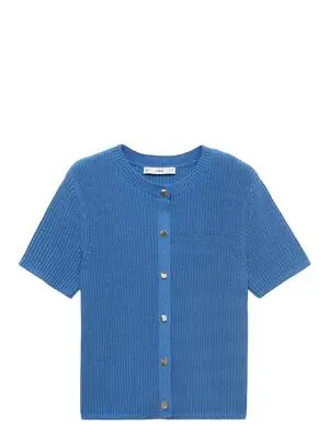 Mango Short Sleeve Cardigan Vibrant Blue
