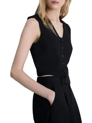 Mango Cropped Suit Vest - Black