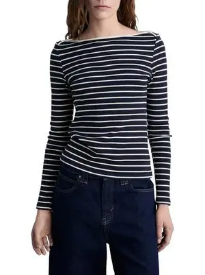 Mango Stripe Boat Neck Top - Dark Navy