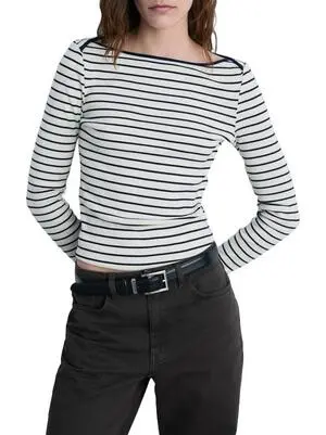 Mango Stripe Boat Neck Top Off White