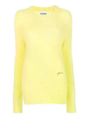 GANNI Logo-embroidered Crew-neck Sweater - Yellow