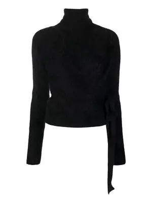 GANNI Brushed Cut-out Wrap Top - Black