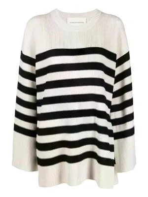 BY MALENE BIRGER Leon Striped Ribbed-knit Jumper - White