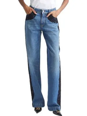 Dolce & Gabbana Lace Trim Straight Leg Jeans - S9001 Blue