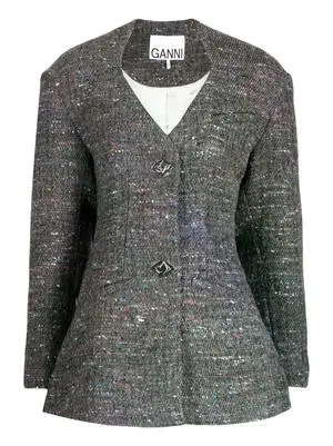 GANNI Fitted Wool-blend Blazer - Grey