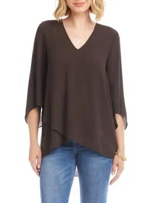 Karen Kane Crossover Hem Asymmetric Top - Brown