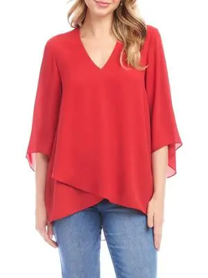 Karen Kane Crossover Hem Asymmetric Top - Tomato