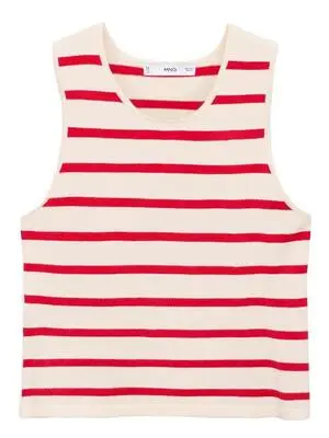 Mango Stripe Knit Crop Tank - Red