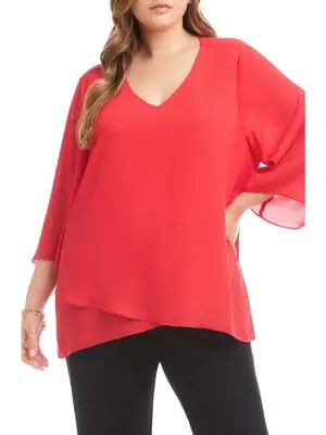 Karen Kane Crossover Hem Asymmetric Crepe Top - Tomato