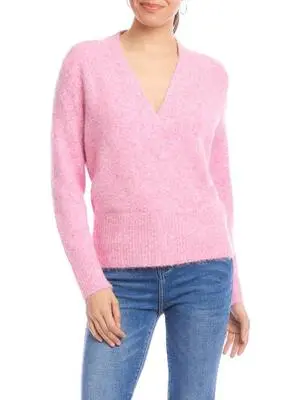 Karen Kane Surplice V-neck Sweater - Pink