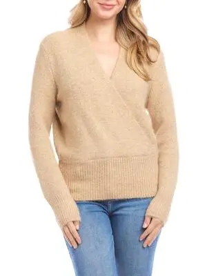 Karen Kane Surplice V-neck Sweater - Wheat Beige