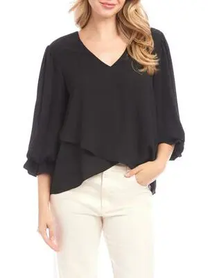 Karen Kane Crossover Hem Asymmetric Top - Black
