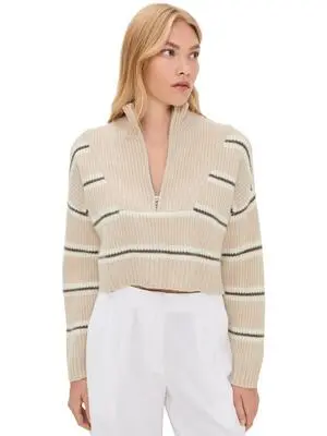 Staud Cropped Hampton Cashmere Sweater Whisper Stripe