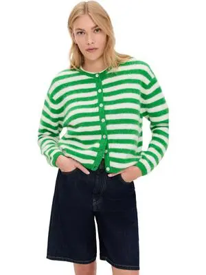 American Vintage Vitow Striped Knit Cardigan Trefle Raye Blanc