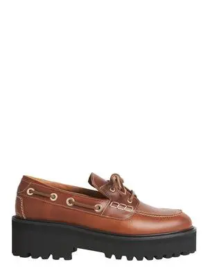 Maje Leather Boat Shoes - Brown