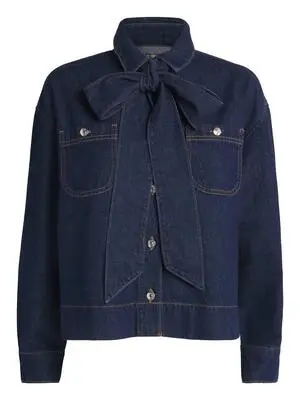 Maje Bow-detailed Denim Jacket - Blue
