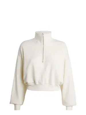 ETERNE Cropped Cotton-Blend Half-Zip Sweatshirt