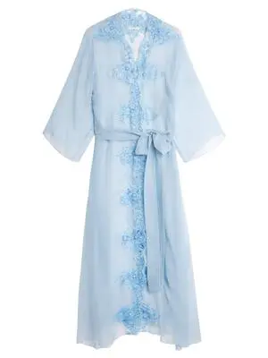 Rosamosario Silk Embellished Long Robe Blue